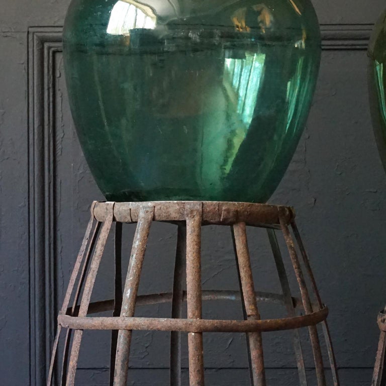 Set of Four 1920s French Green Demijohns, Lady Jeanne or Carboys in ...