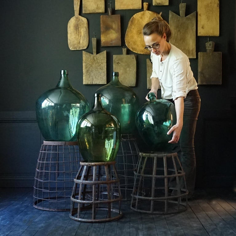 Set of Four 1920s French Green Demijohns, Lady Jeanne or Carboys in ...