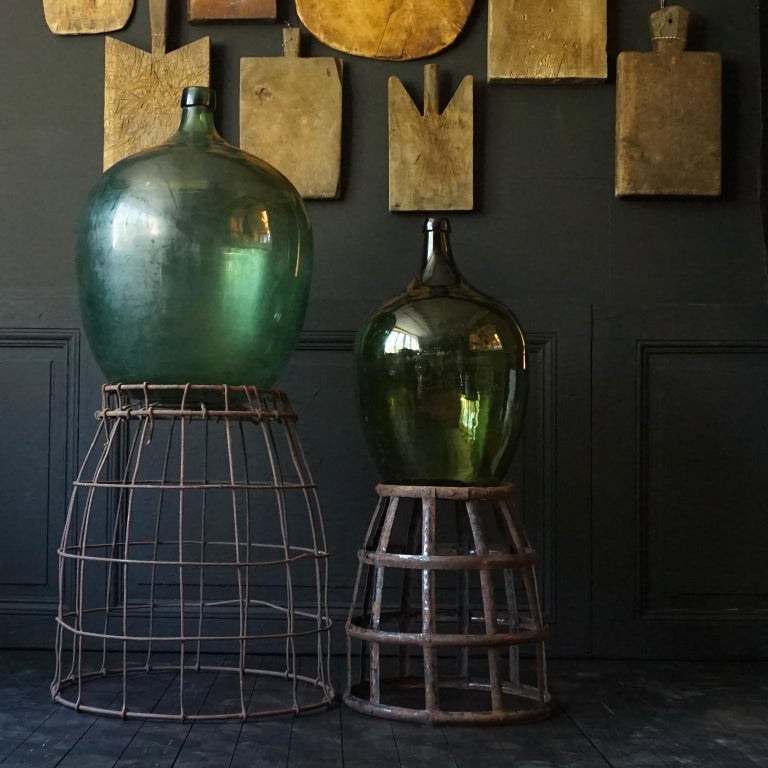 Set of Four 1920s French Green Demijohns, Lady Jeanne or Carboys in ...