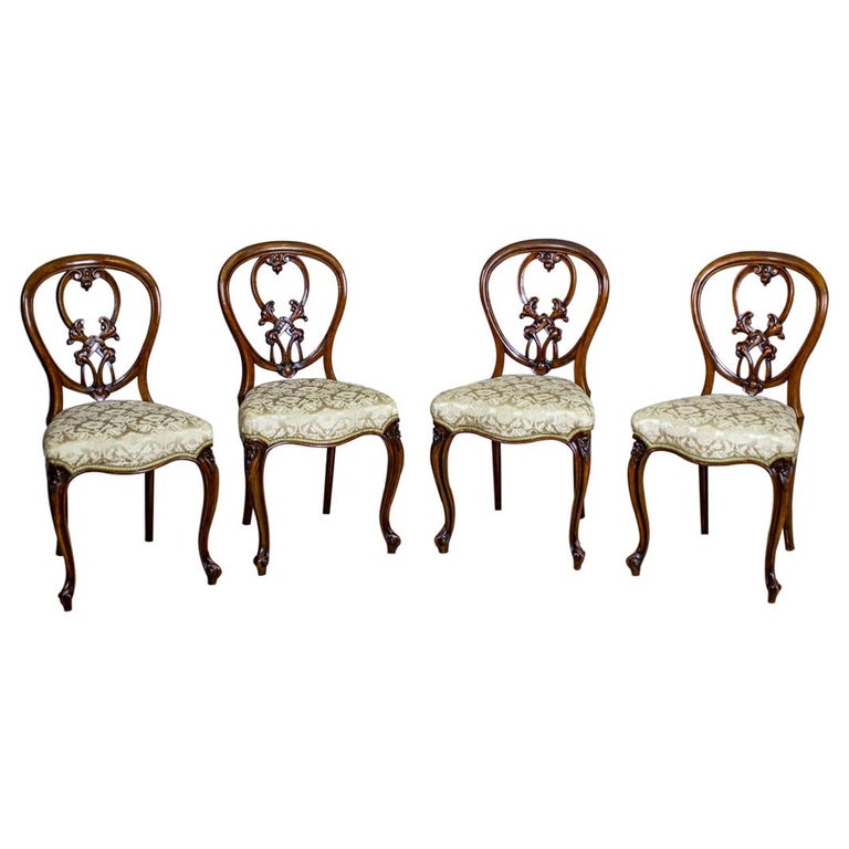 Set Of Four 19th Century Mahogany Chairs With Light Upholstered Seats