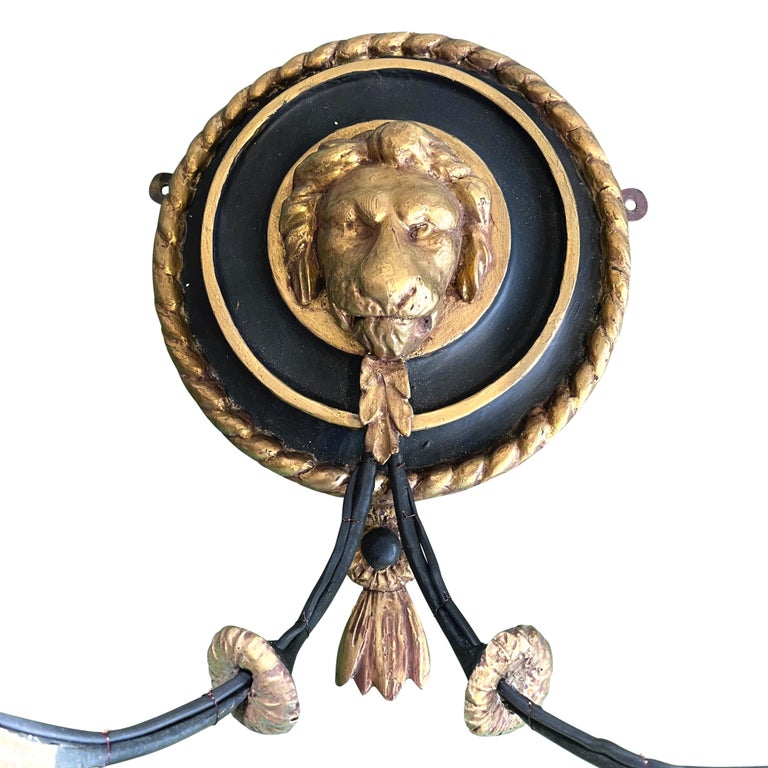 Set of Four 19th Century Regency Carved Ebonized and Gilt Lions Head ...