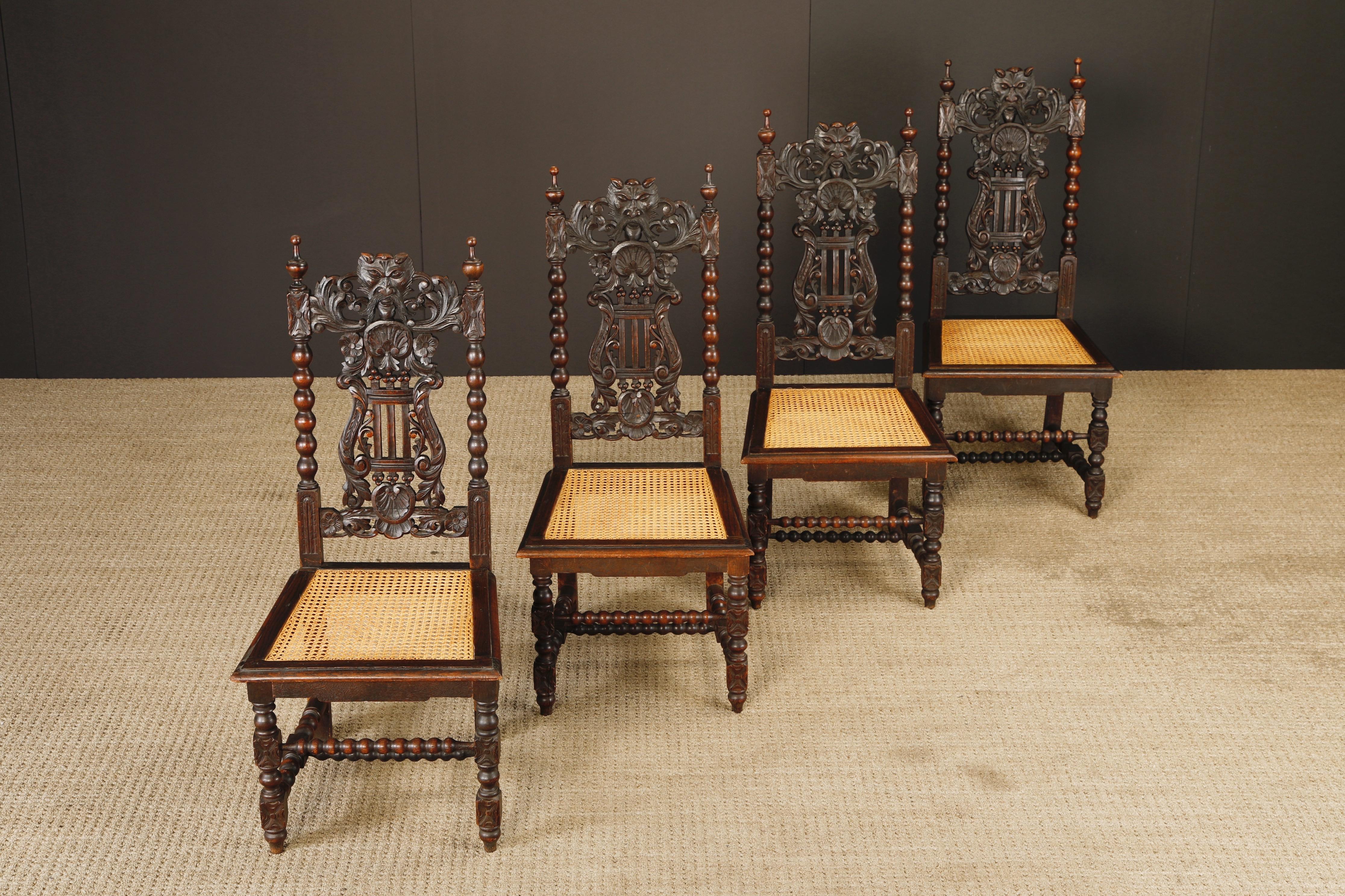 Set of Four 19th Century Renaissance Revival Carved Chairs with Cane ...