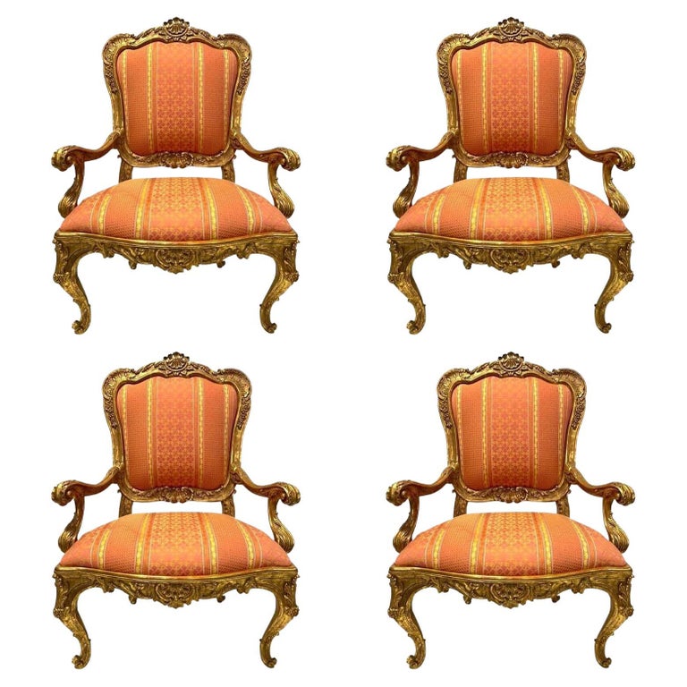 Set of Four 20th Century Italian Hand Carved Water Gilt Chairs For Sale ...