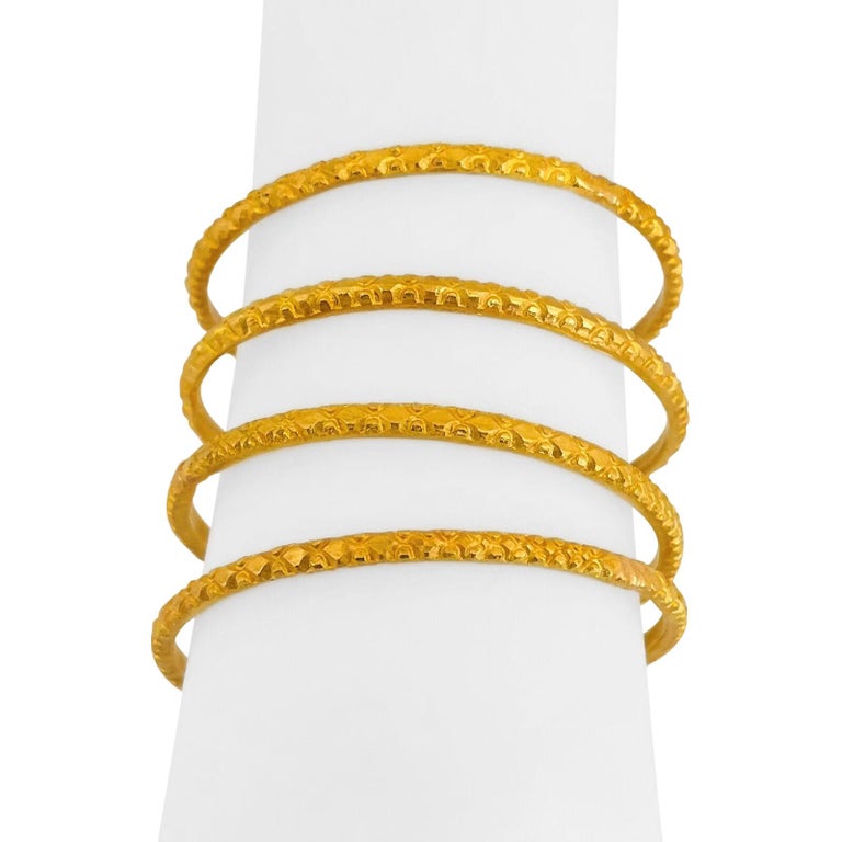 Set of Four 24 Karat Pure Yellow Gold Solid Heavy Bangle Bracelets For ...