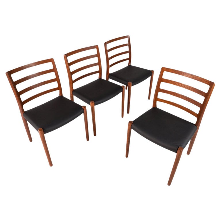 Set of Four '4' Model 85 Dining Chairs in Teak and Leather by Niels ...