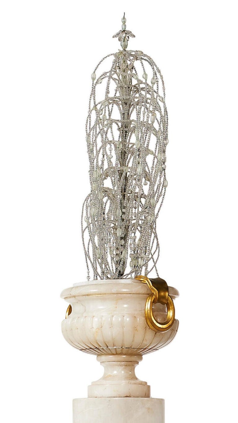 Set of Four Alabaster Urns with Beaded Glass Ornaments on Pedestals For ...