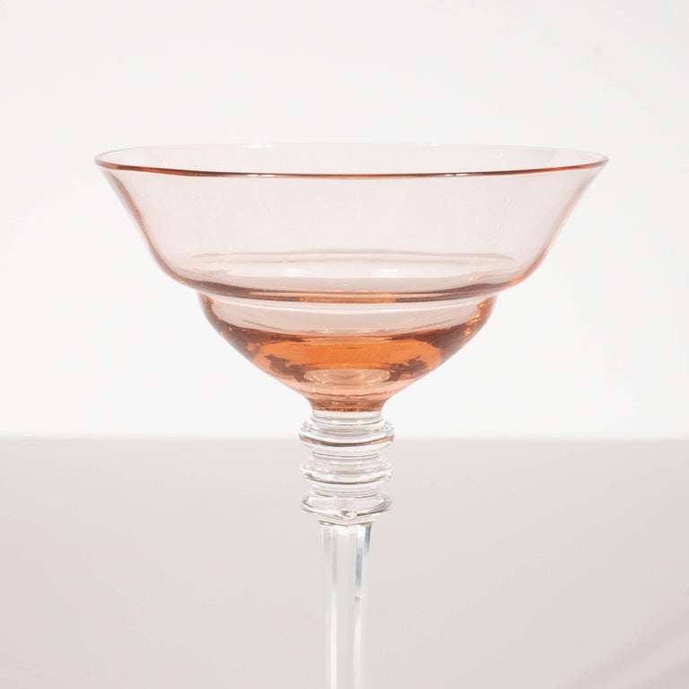 Set of Four American Art Deco Blush Rose and Translucent Glass Drinks ...