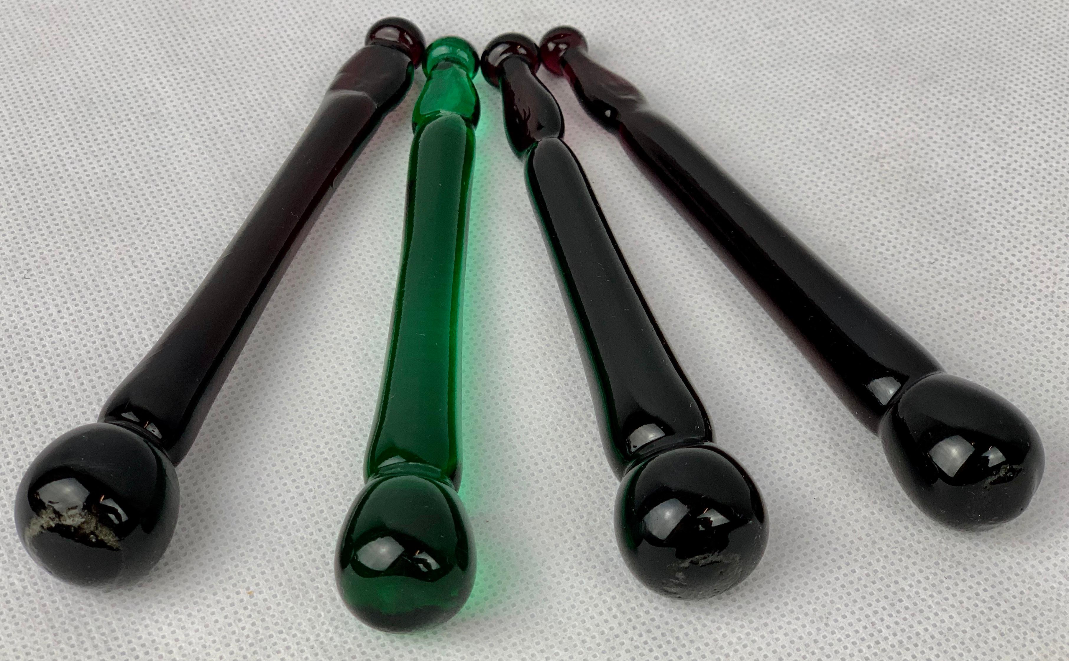 Antique Glass Cocktail Muddlers in Purple and Emerald Green-Set of Four ...
