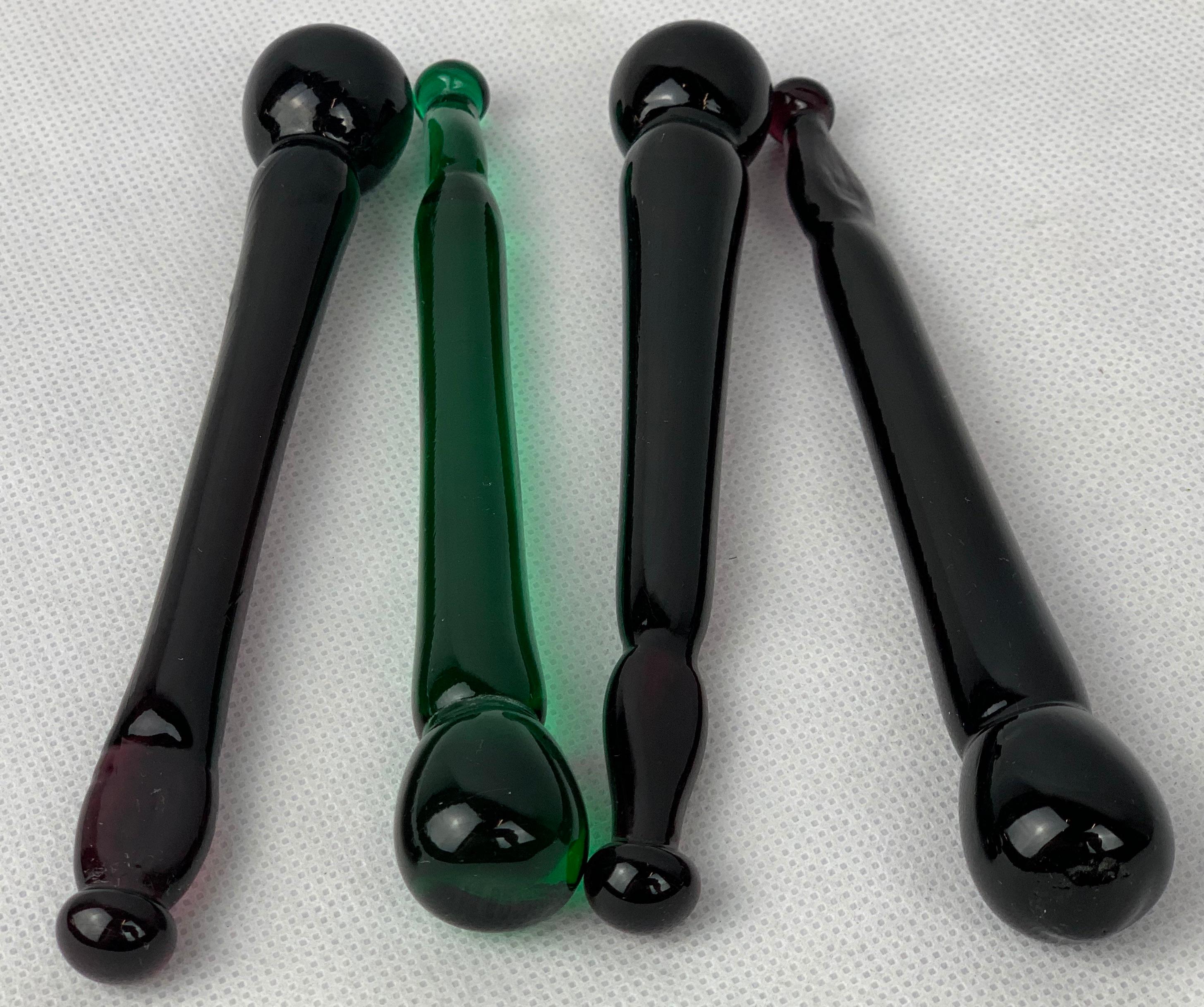Antique Glass Cocktail Muddlers in Purple and Emerald Green-Set of Four ...