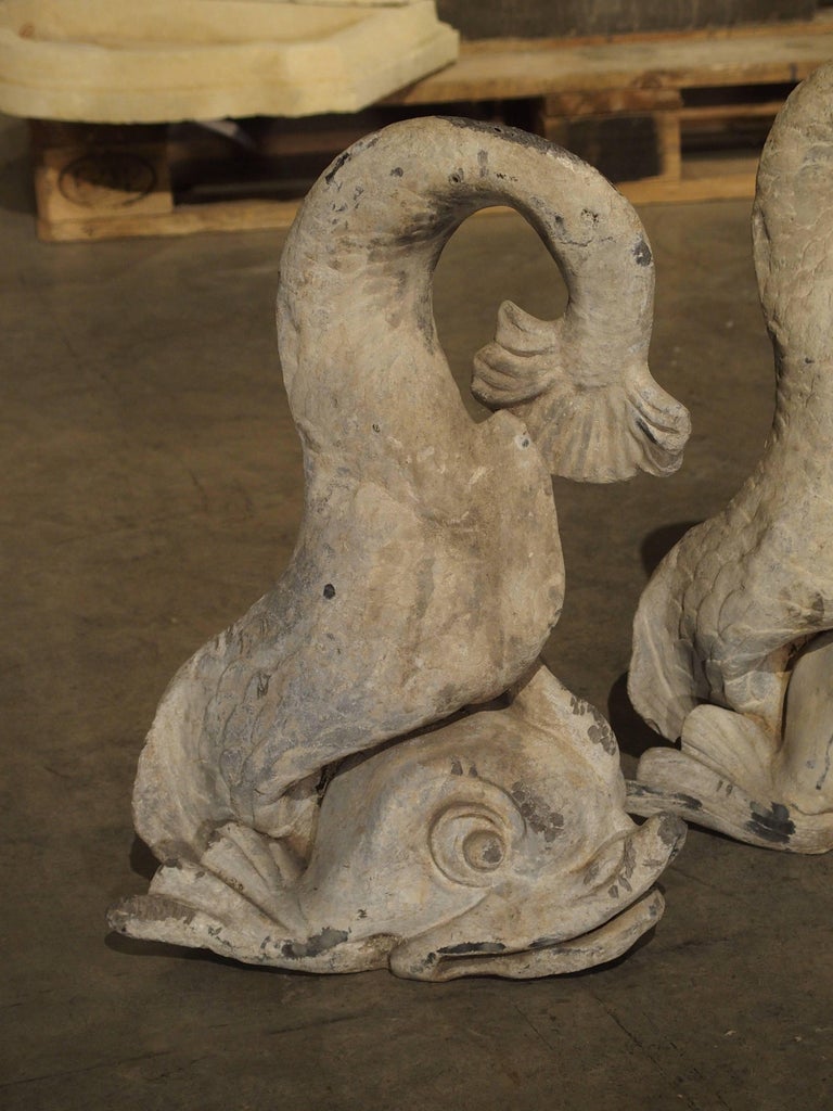 Set of Four Antique Lead French Dolphin Statues or Fountain Spouts ...