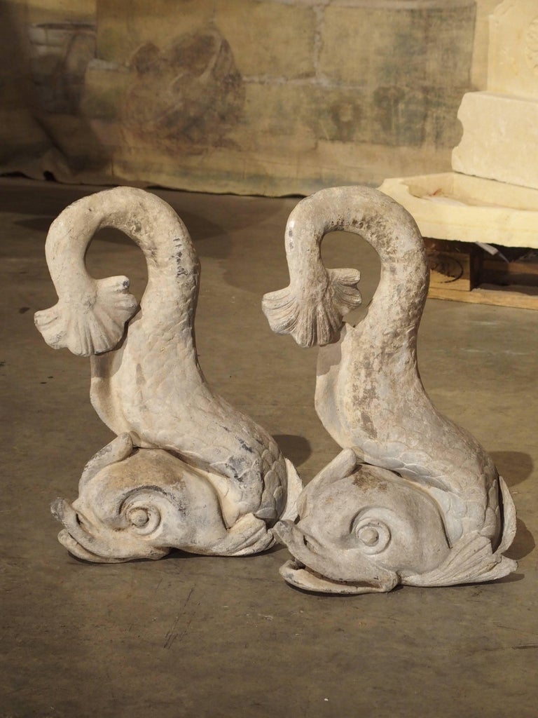 Set of Four Antique Lead French Dolphin Statues or Fountain Spouts ...