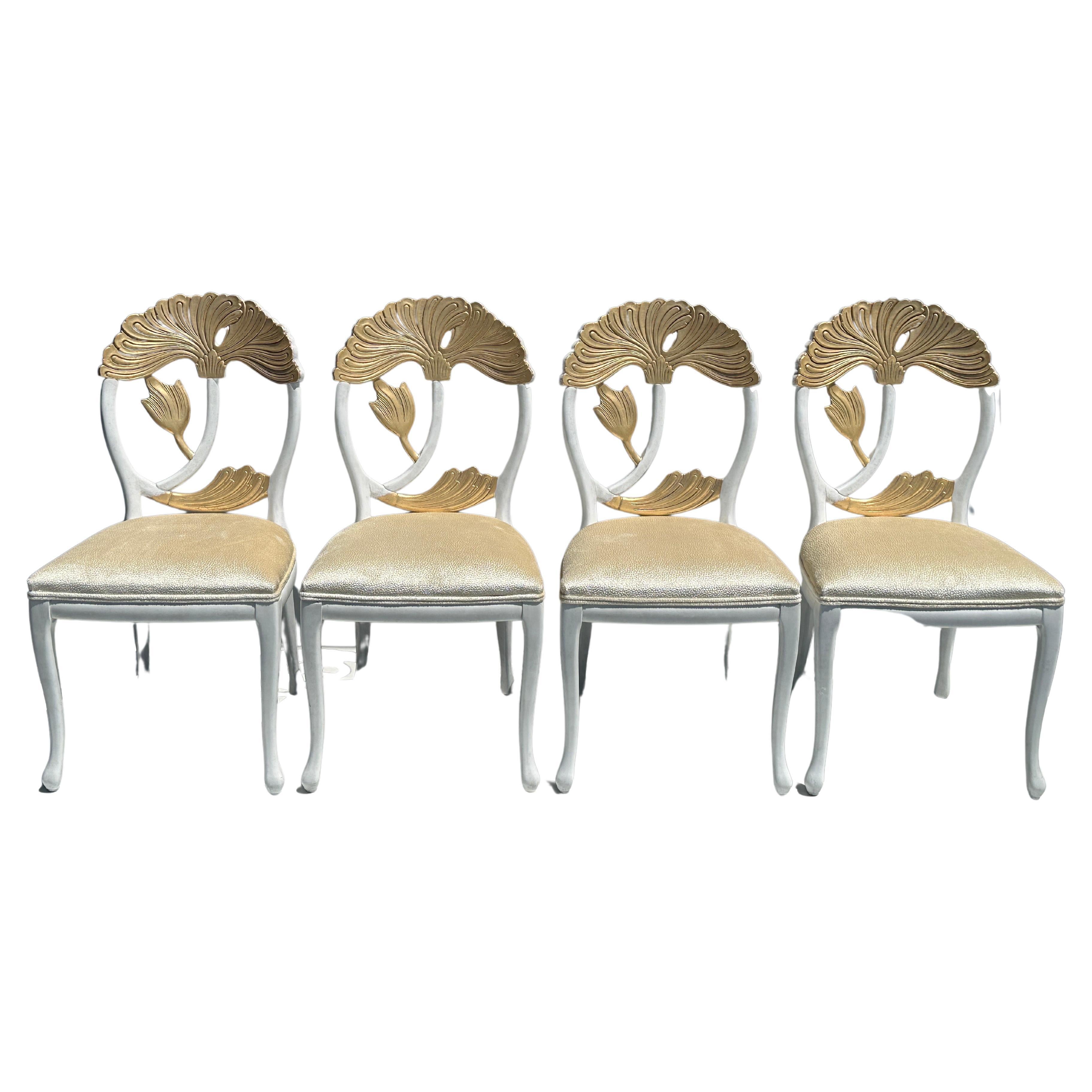 Set of Four Antiqued Gold Leaf Chairs For Sale at 1stDibs