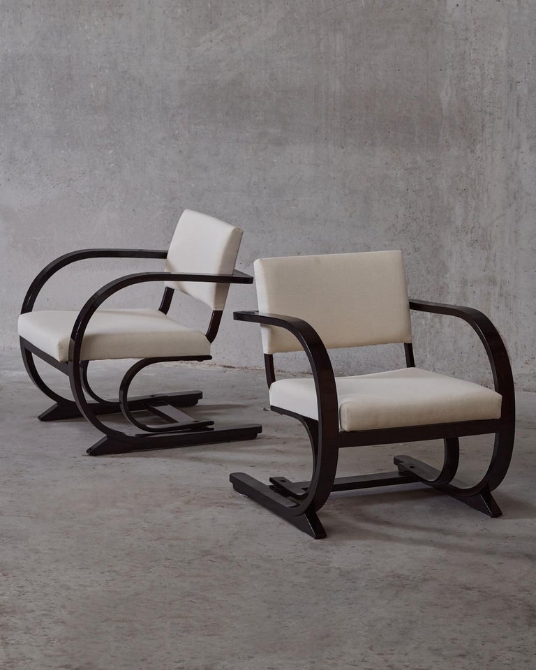 Set of Four Art Deco Bentwood Lounge Chairs by Bas Van Pelt Netherlands ...
