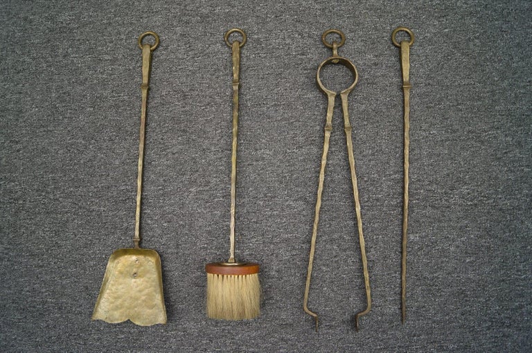 Set of Four Arts and Crafts Hand-Forged Iron Fire Utensils on a ...