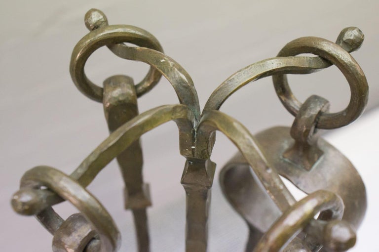 Set of Four Arts and Crafts Hand-Forged Iron Fire Utensils on a ...