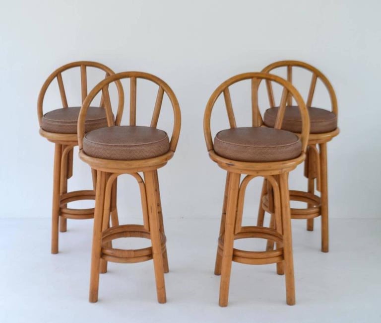 Set of Four Bent Bamboo Bar Stools For Sale at 1stDibs