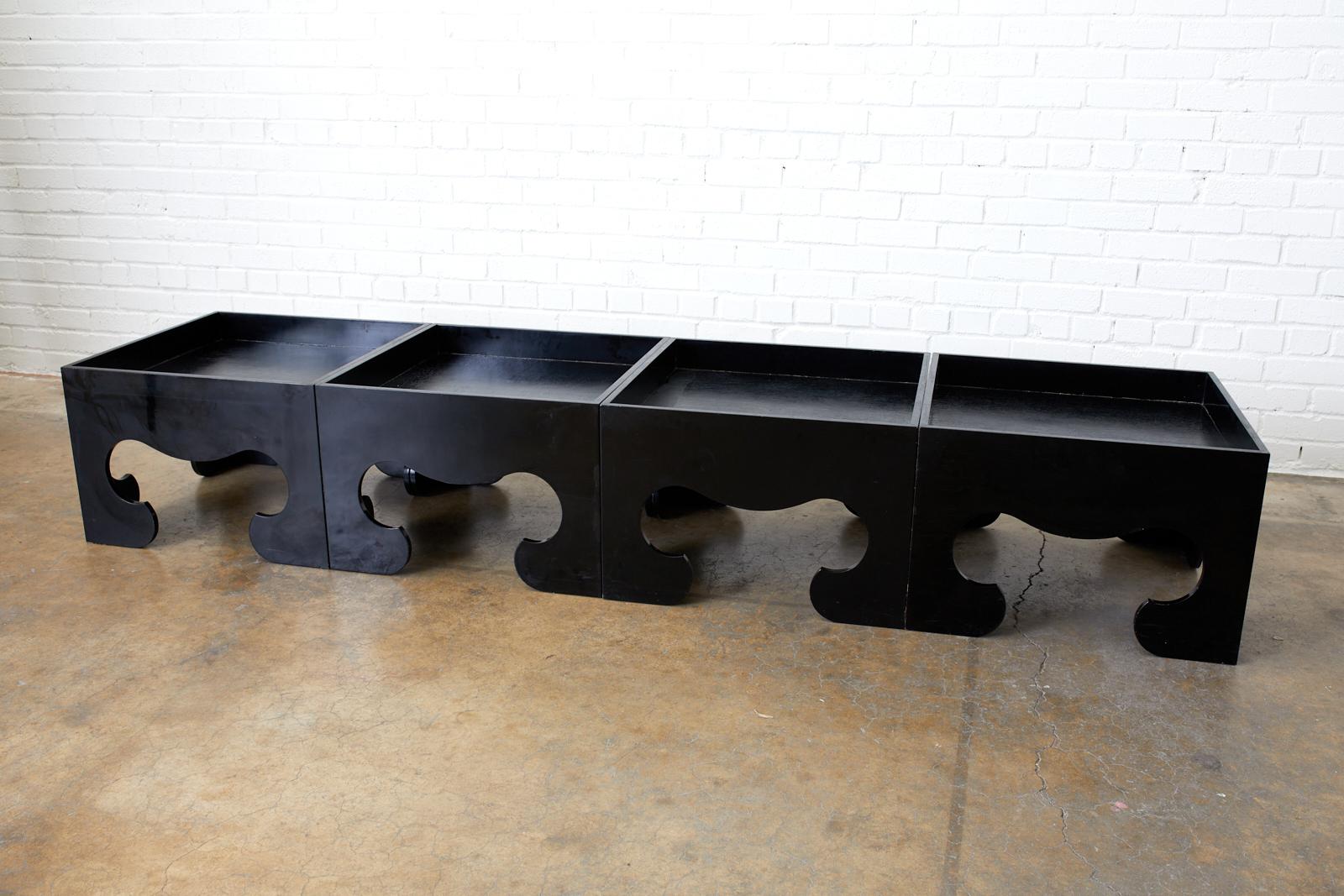 Set of Four Black Lacquered Cube Drinks Tables at 1stDibs