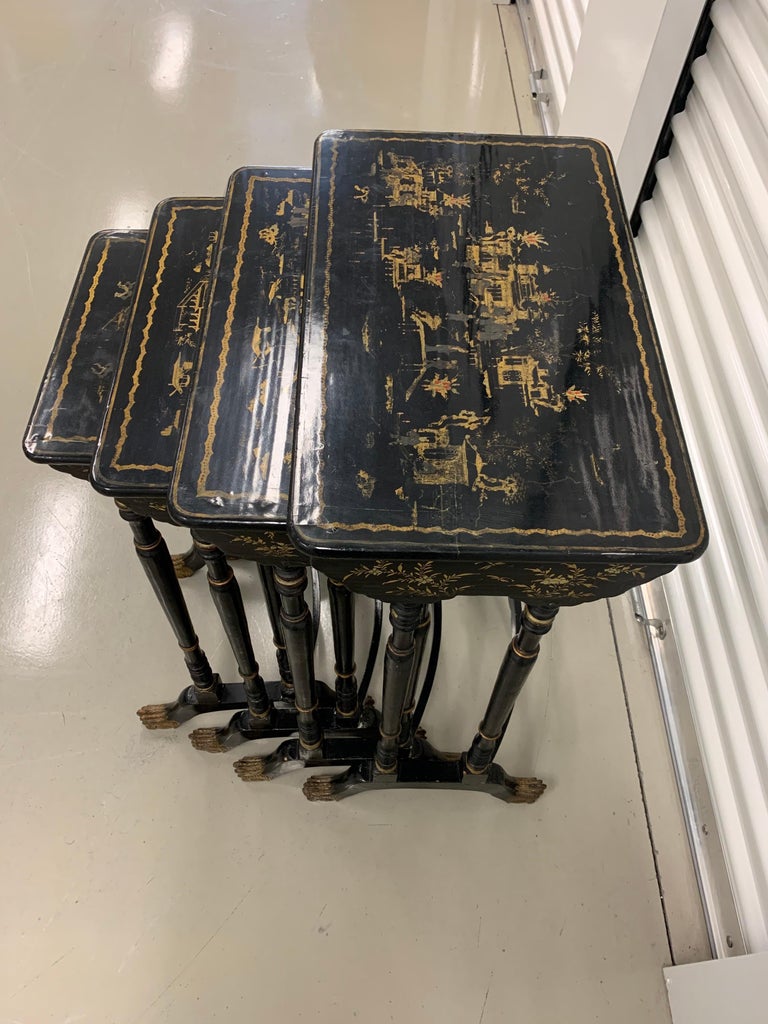 Set of Four Black Lacquered Japanned Chinoiserie Nesting Tables at ...