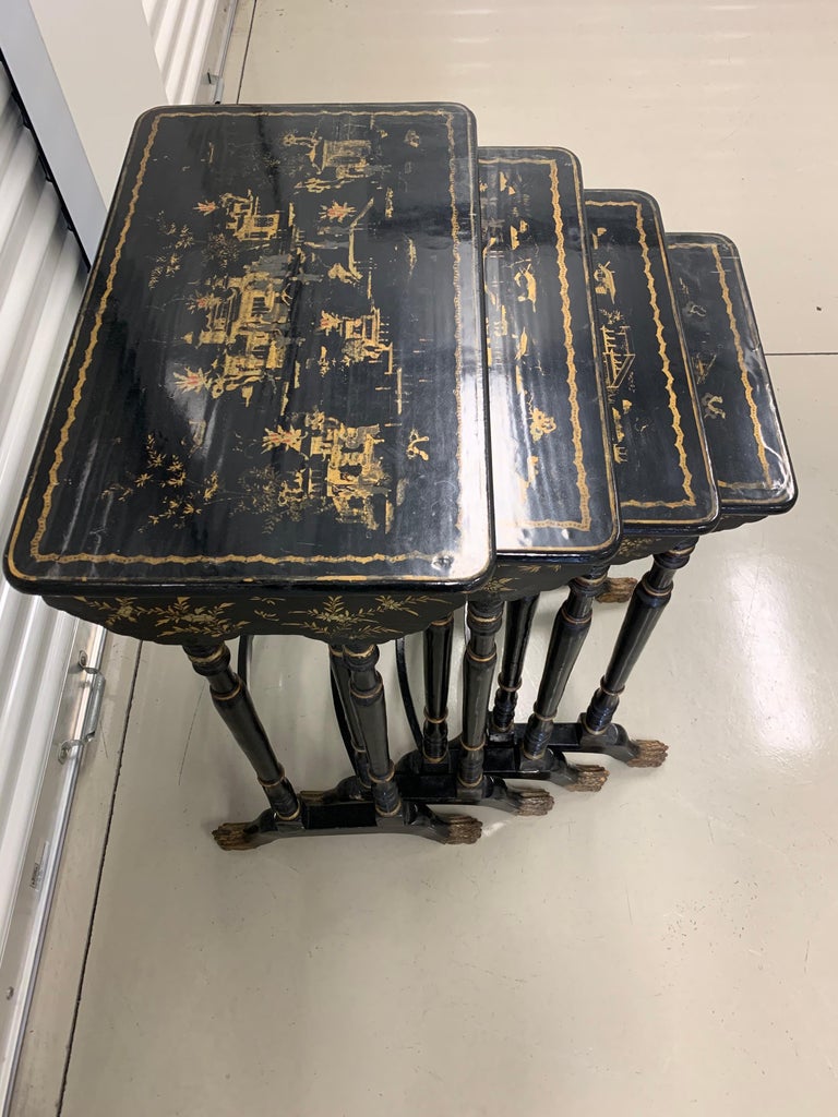 Set of Four Black Lacquered Japanned Chinoiserie Nesting Tables at ...