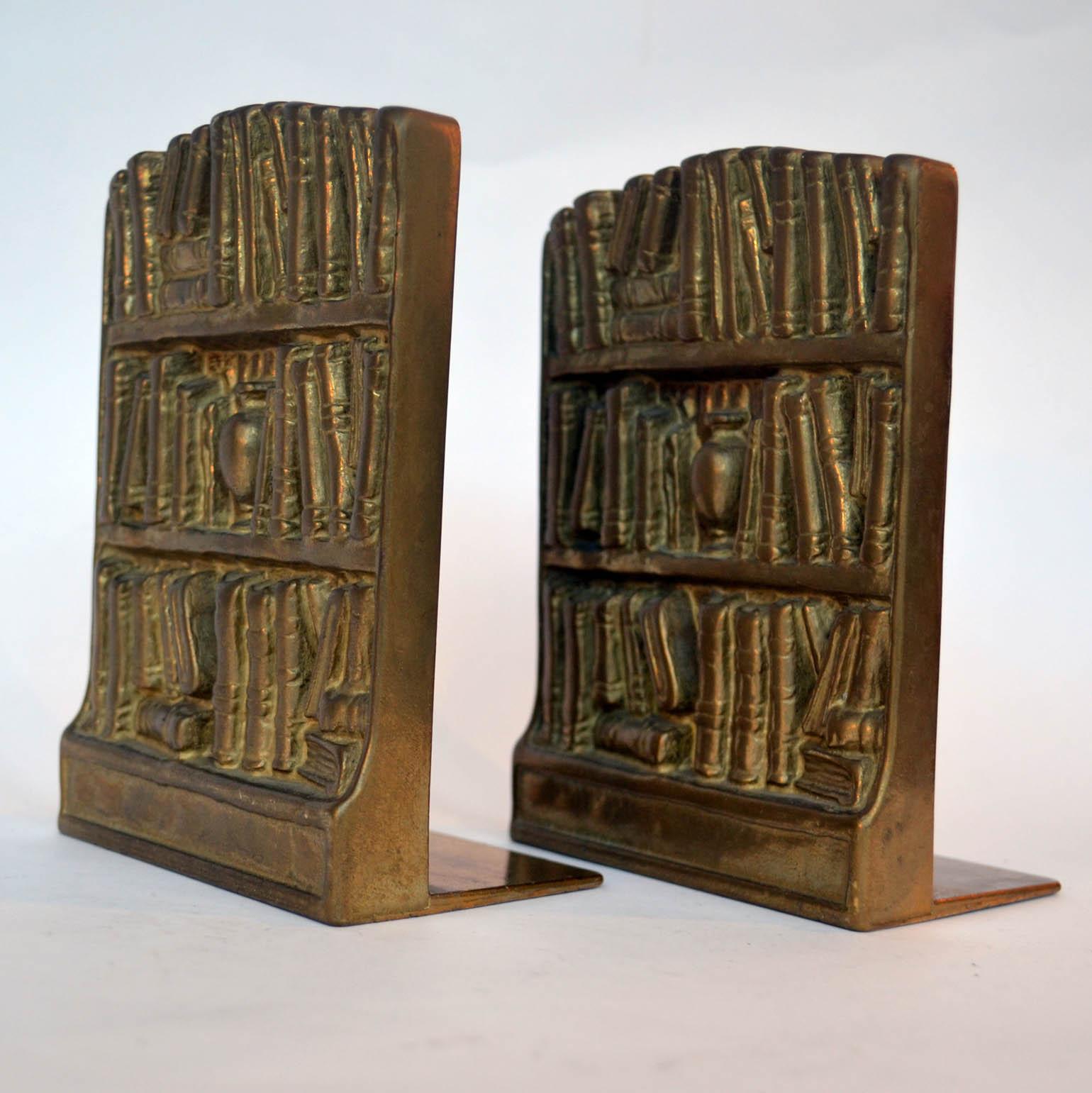 Set of Four Bookends in Bronze with Relief Library Books For Sale at ...
