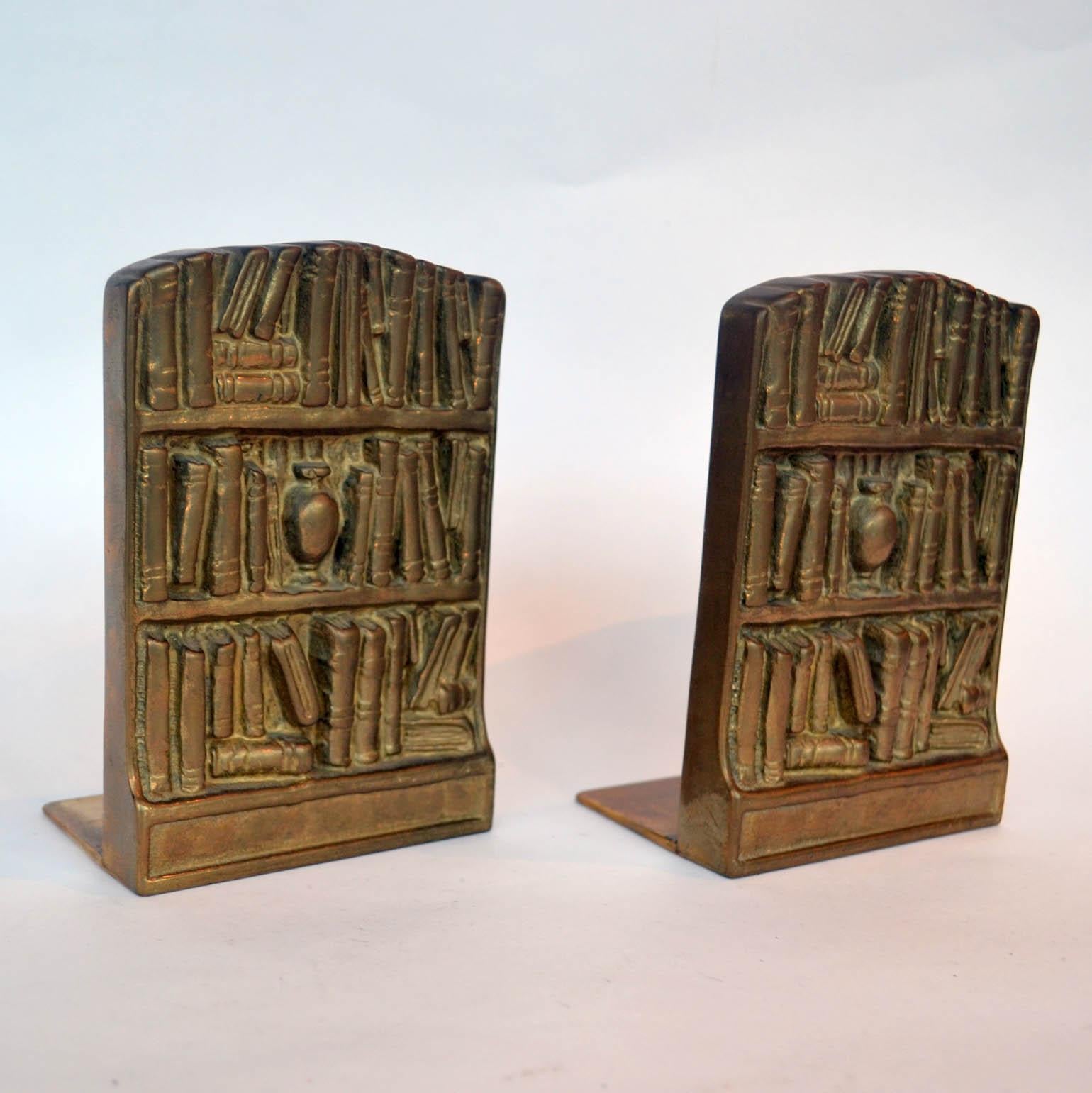 Set of Four Bookends in Bronze with Relief Library Books For Sale at ...