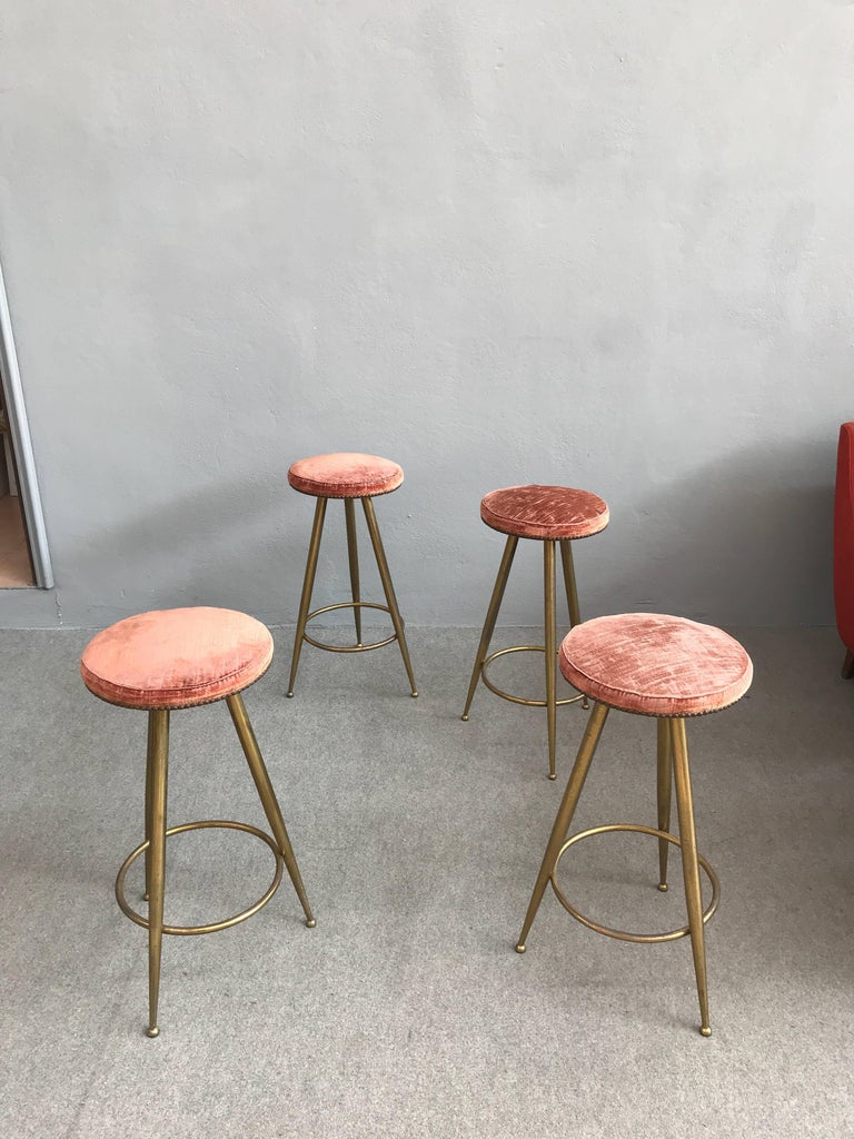 Set of Four Brass Bar Stools Gio Ponti Style at 1stDibs