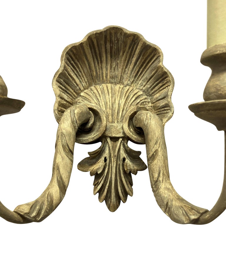 Set of Four Carved and Painted Shell Wall Sconces For Sale at 1stDibs