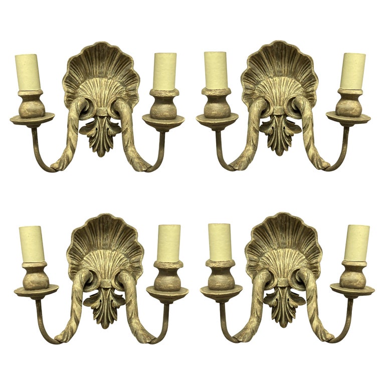 Set of Four Carved and Painted Shell Wall Sconces For Sale at 1stDibs