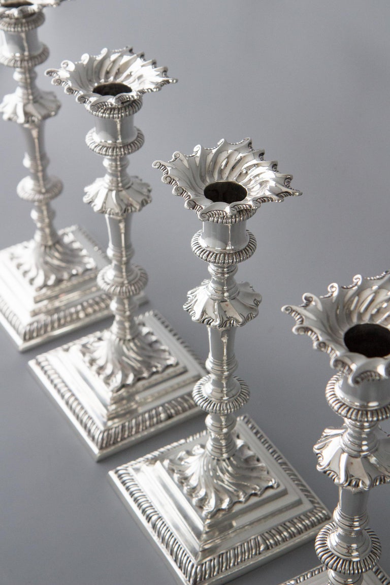 Set of Four Cast Silver Georgian Candlesticks, London, 1768 For Sale at ...