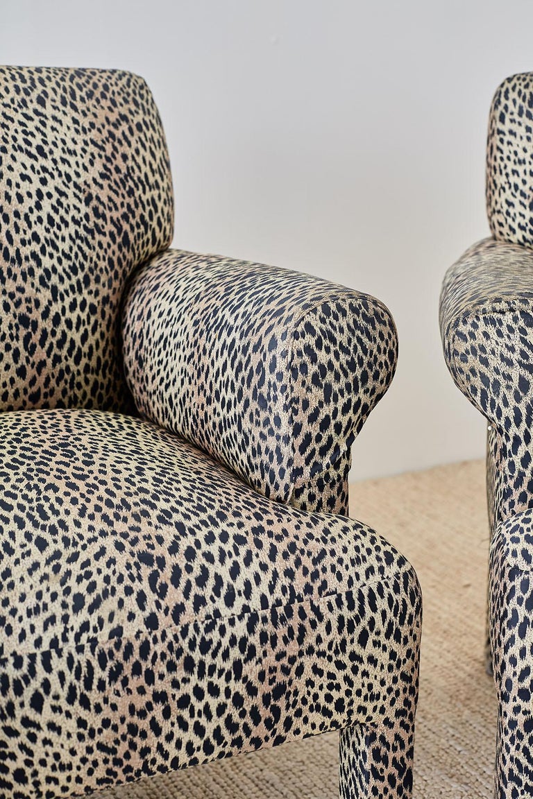 Set of Four Cheetah Leopard Upholstered Club Chairs at 1stDibs