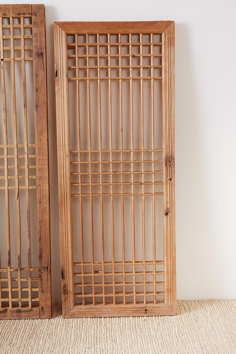 Set of Four Chinese Geometric Lattice Window Panels at 1stDibs