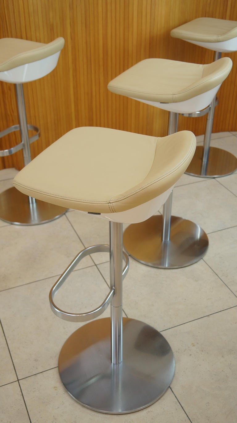 Set of Four Cream Leather Walter Knoll Turtle Bar/Counter Stools ...