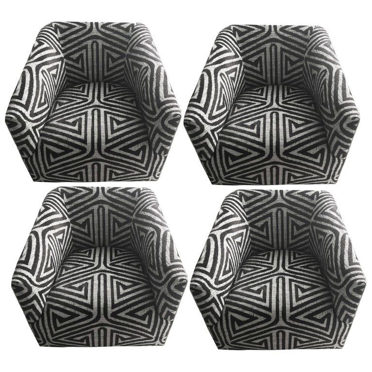 Set of Four Custom Upholstered Swivel Club Chairs at 1stDibs