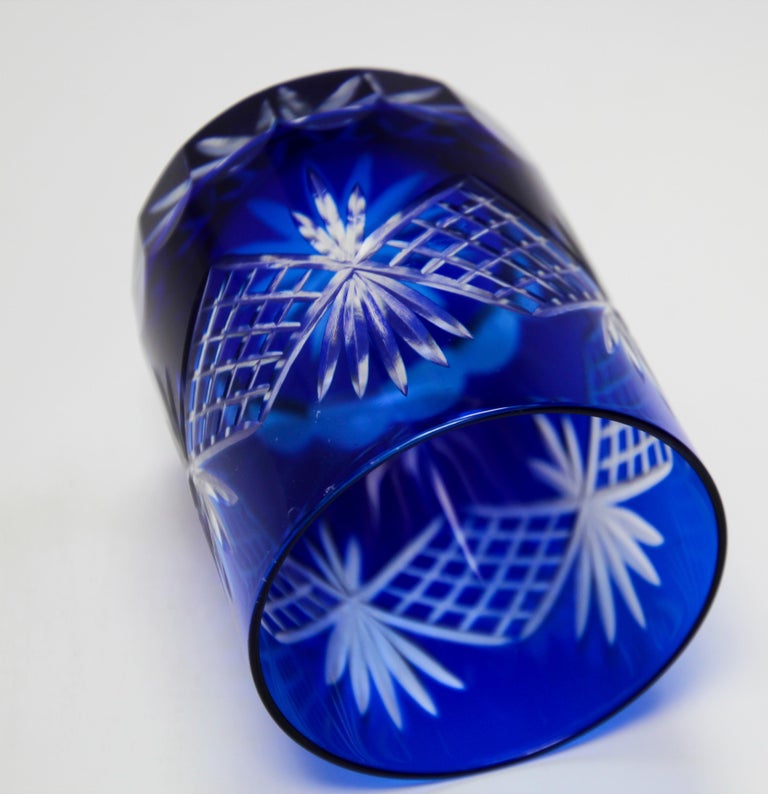 Set Of Four Cut Crystal Whiskey Glass Tumbler Cobalt Blue At 1stdibs Blue Whiskey Glass Blue