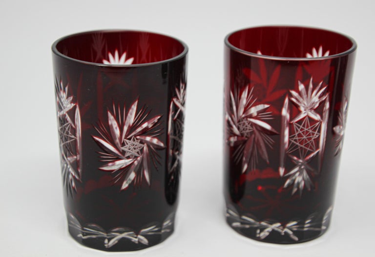 Set of Four Cut Ruby Crystal Whiskey Glass Tumbler Ruby Red at 1stDibs ...