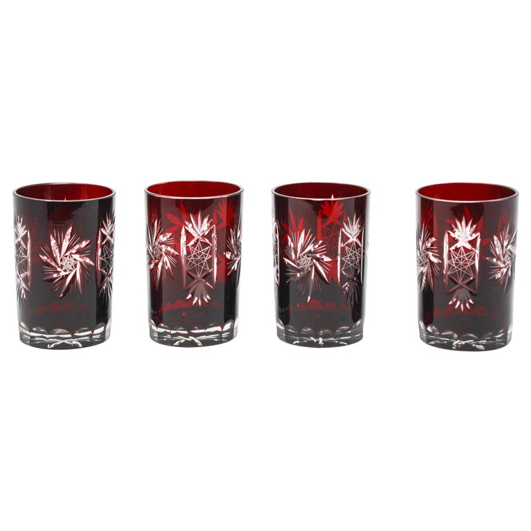 Set of Four Cut Ruby Crystal Whiskey Glass Tumbler Ruby Red at 1stDibs ...