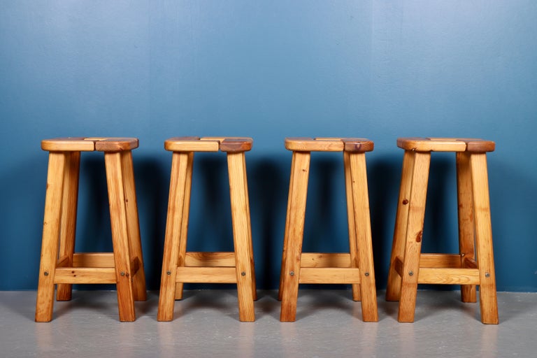 Set of Four High Stools in Solid Pine, Made in Finland 1960s For Sale ...