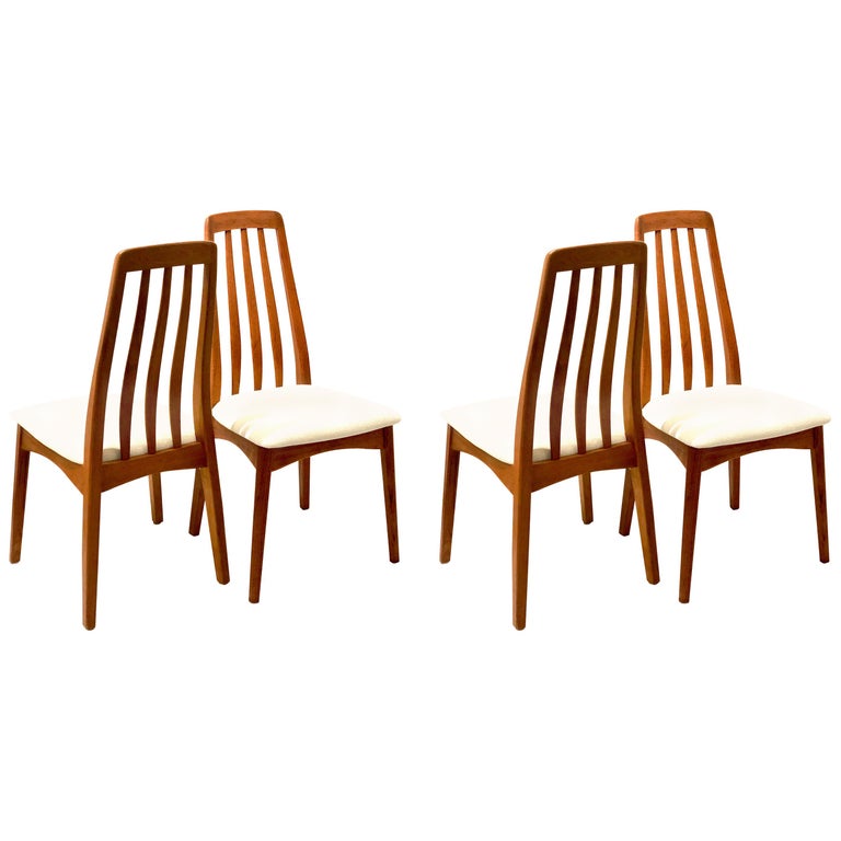 Set of Four Danish Modern Solid Teak Tall Back Dining Chairs at 1stDibs