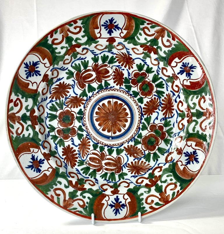 Set of Four Delft Chargers Hand Painted 18th Century Red Green Blue For ...