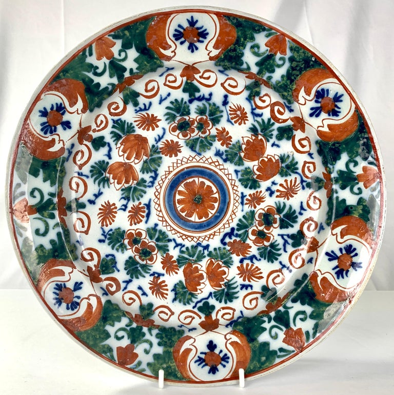 Set of Four Delft Chargers Hand Painted 18th Century Red Green Blue For ...