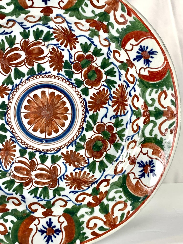 Set of Four Delft Chargers Hand Painted 18th Century Red Green Blue For ...