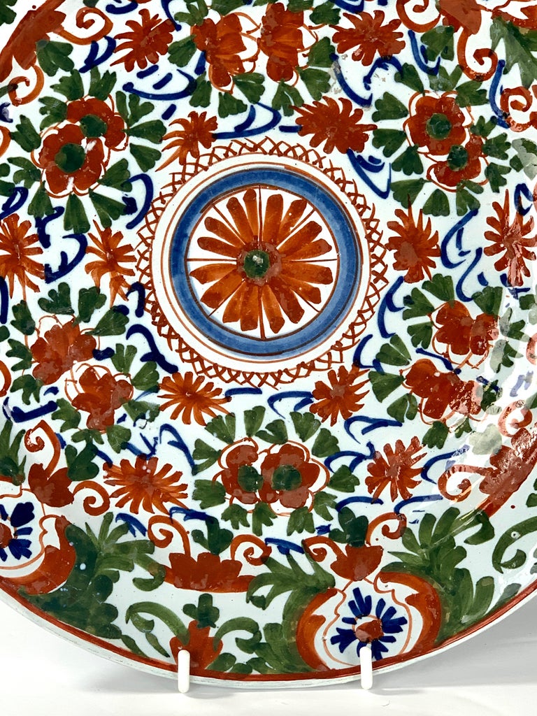 Set of Four Delft Chargers Hand Painted 18th Century Red Green Blue For ...