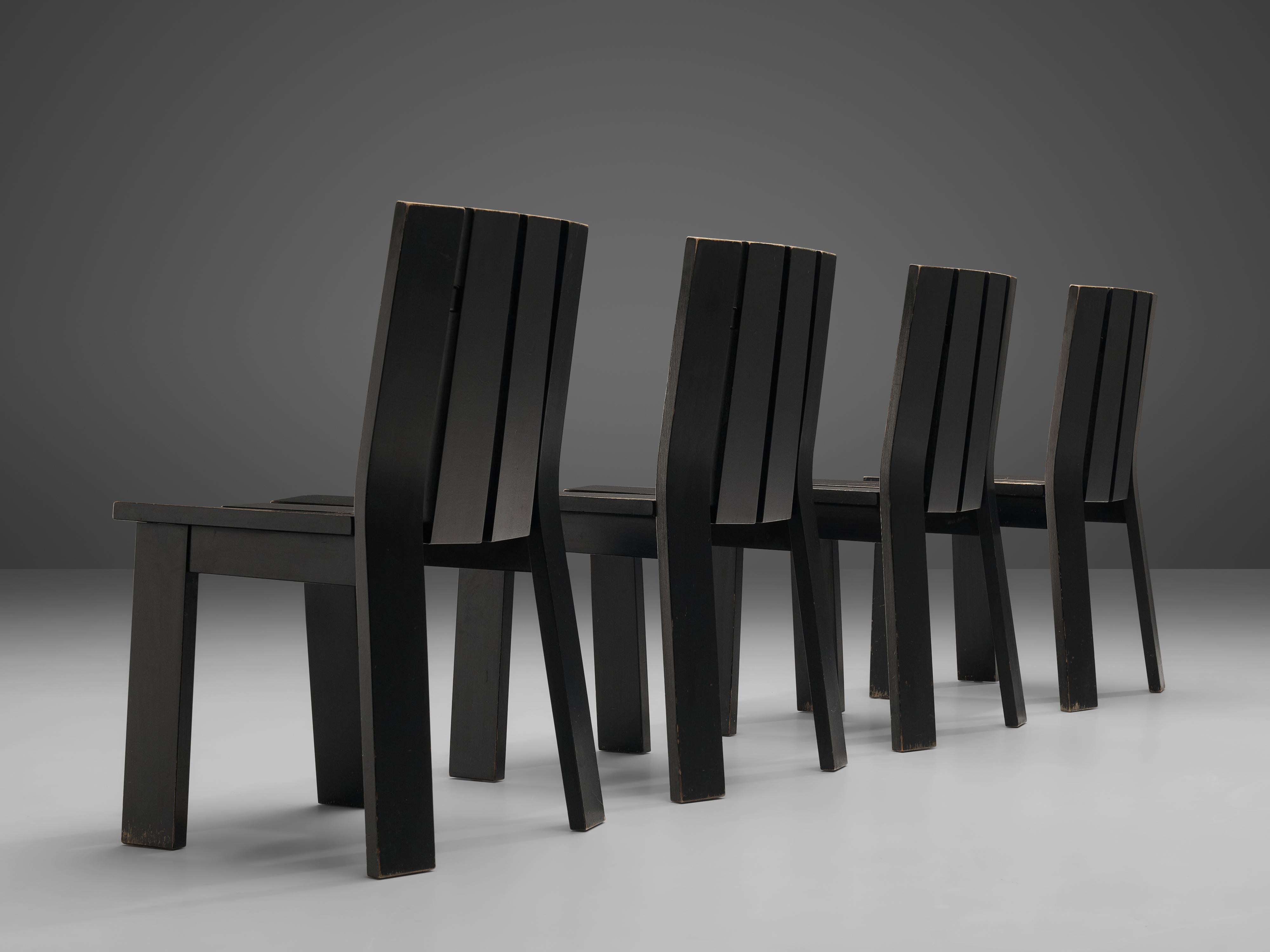 Set of Four Dutch Dining Chairs in Black Colored Wood For Sale at 1stDibs