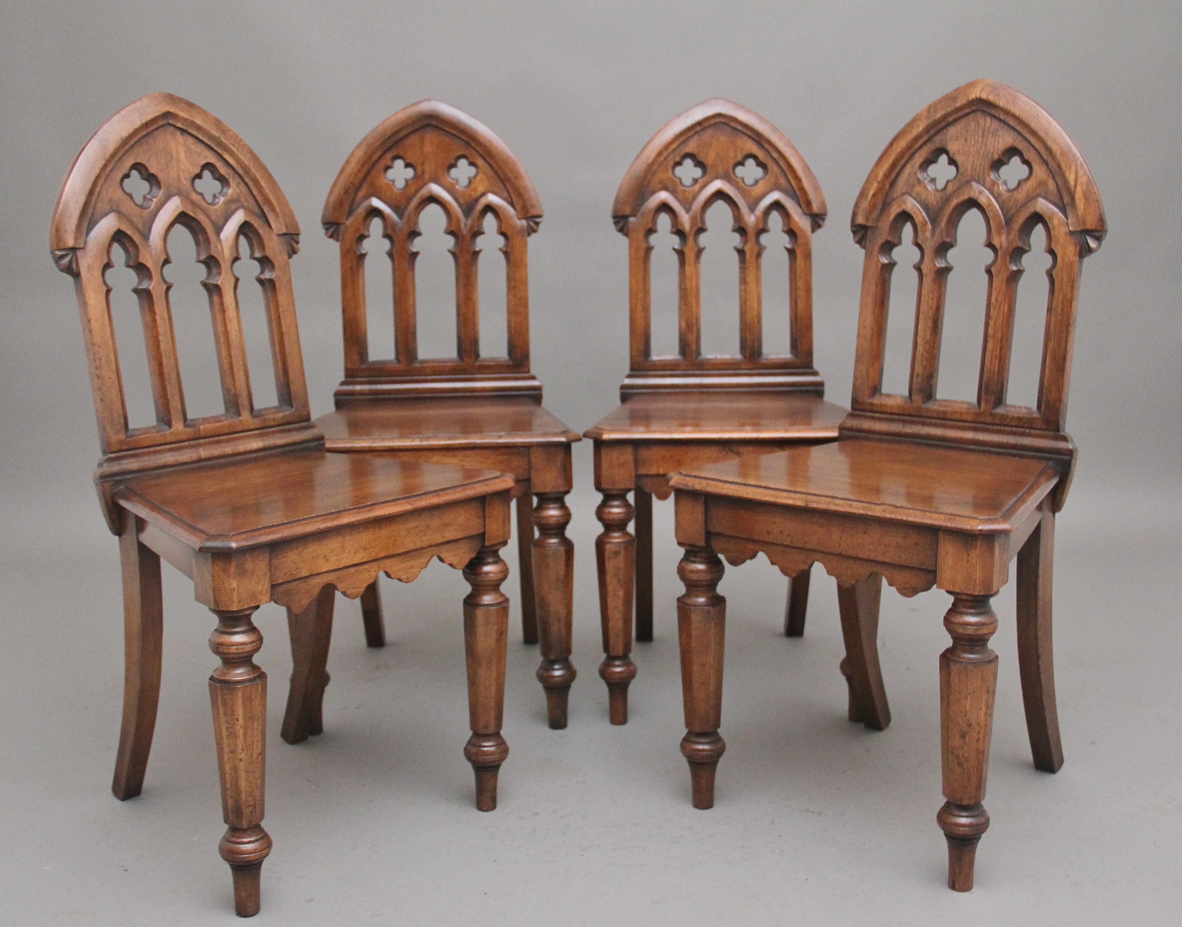 Set of four early 20th Century Gothic style hall chairs For Sale at 1stDibs