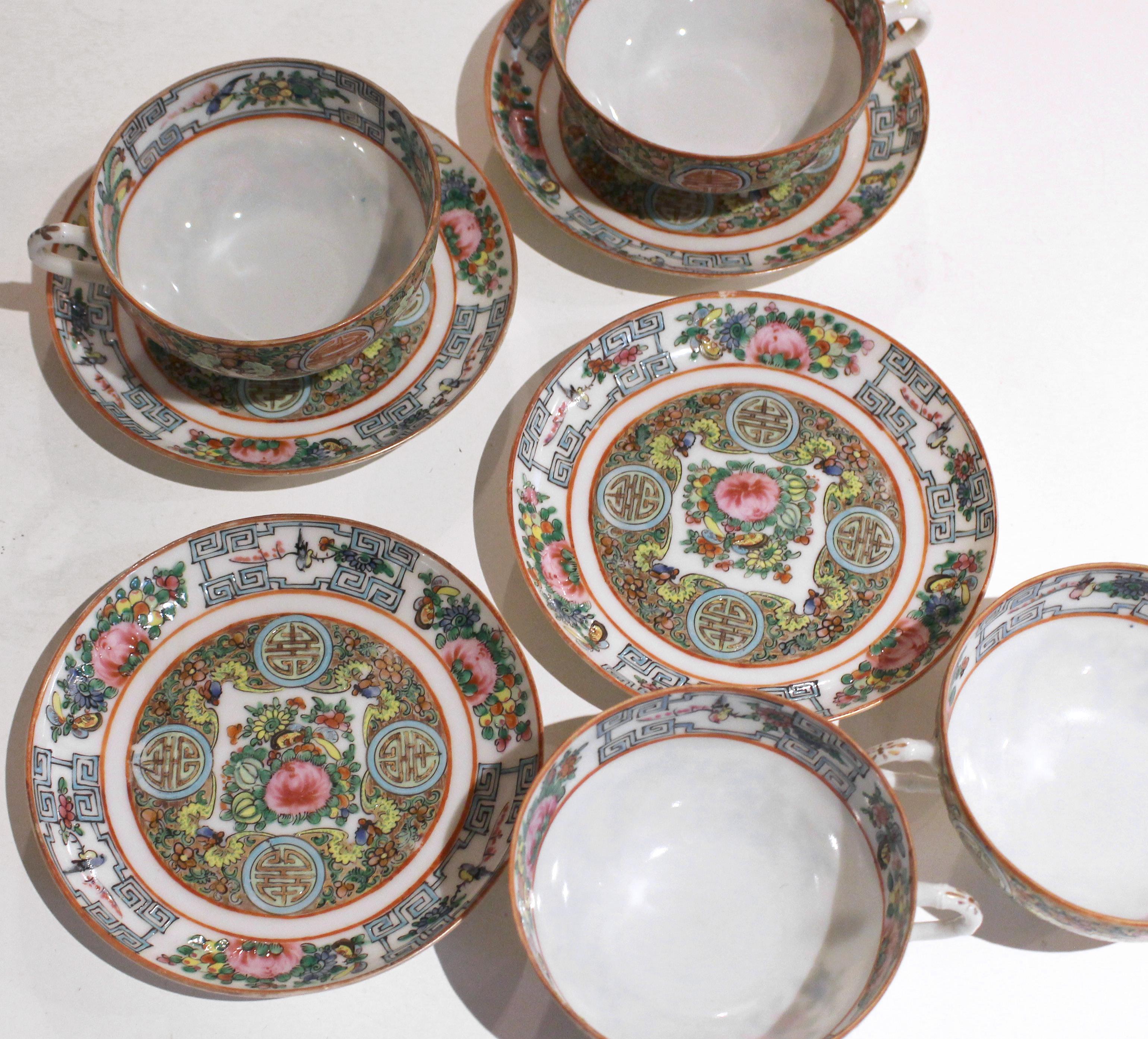 Set of Four Early 20th Century Rose Canton Cups and Saucers For Sale at ...
