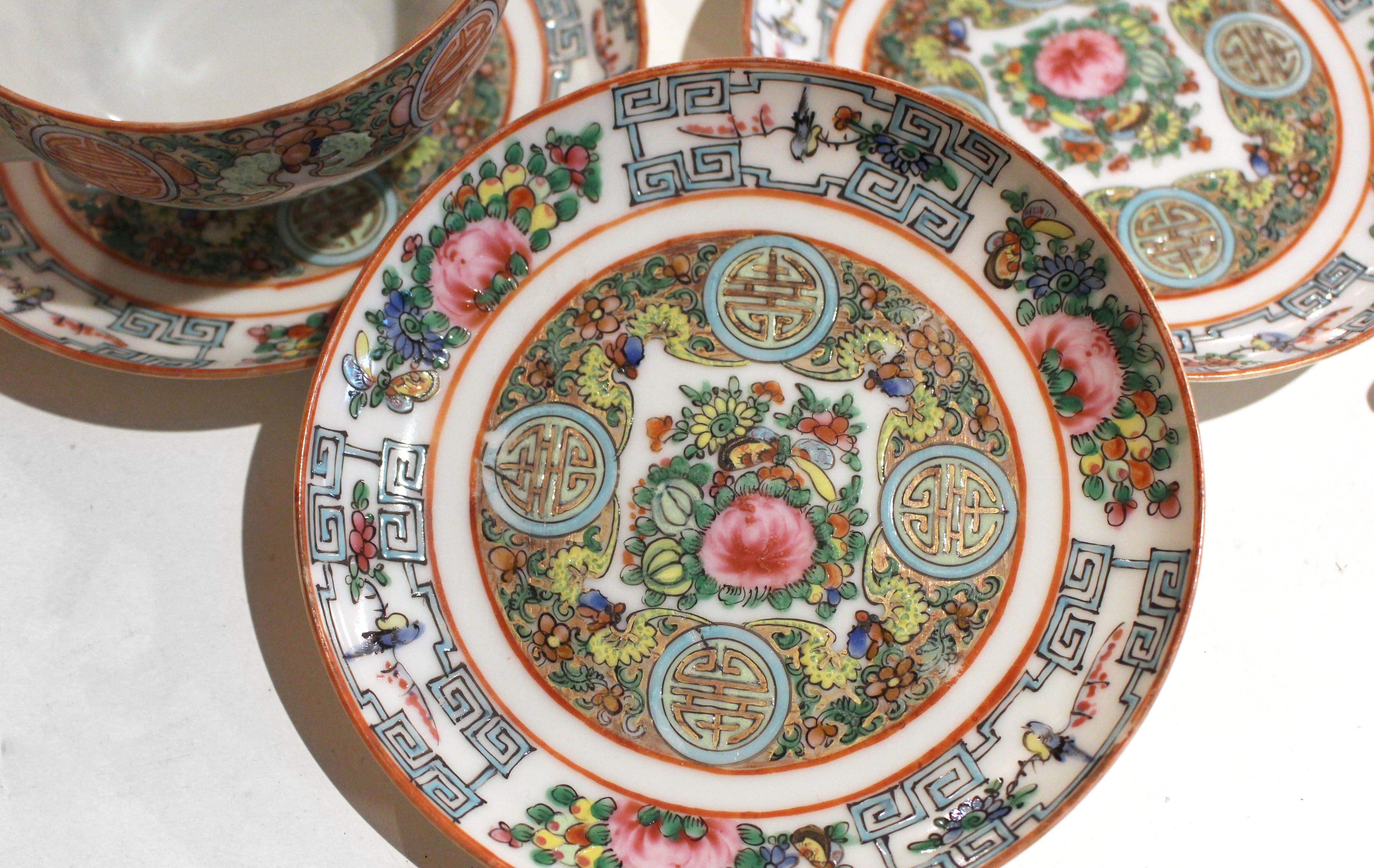 Set of Four Early 20th Century Rose Canton Cups and Saucers For Sale at ...