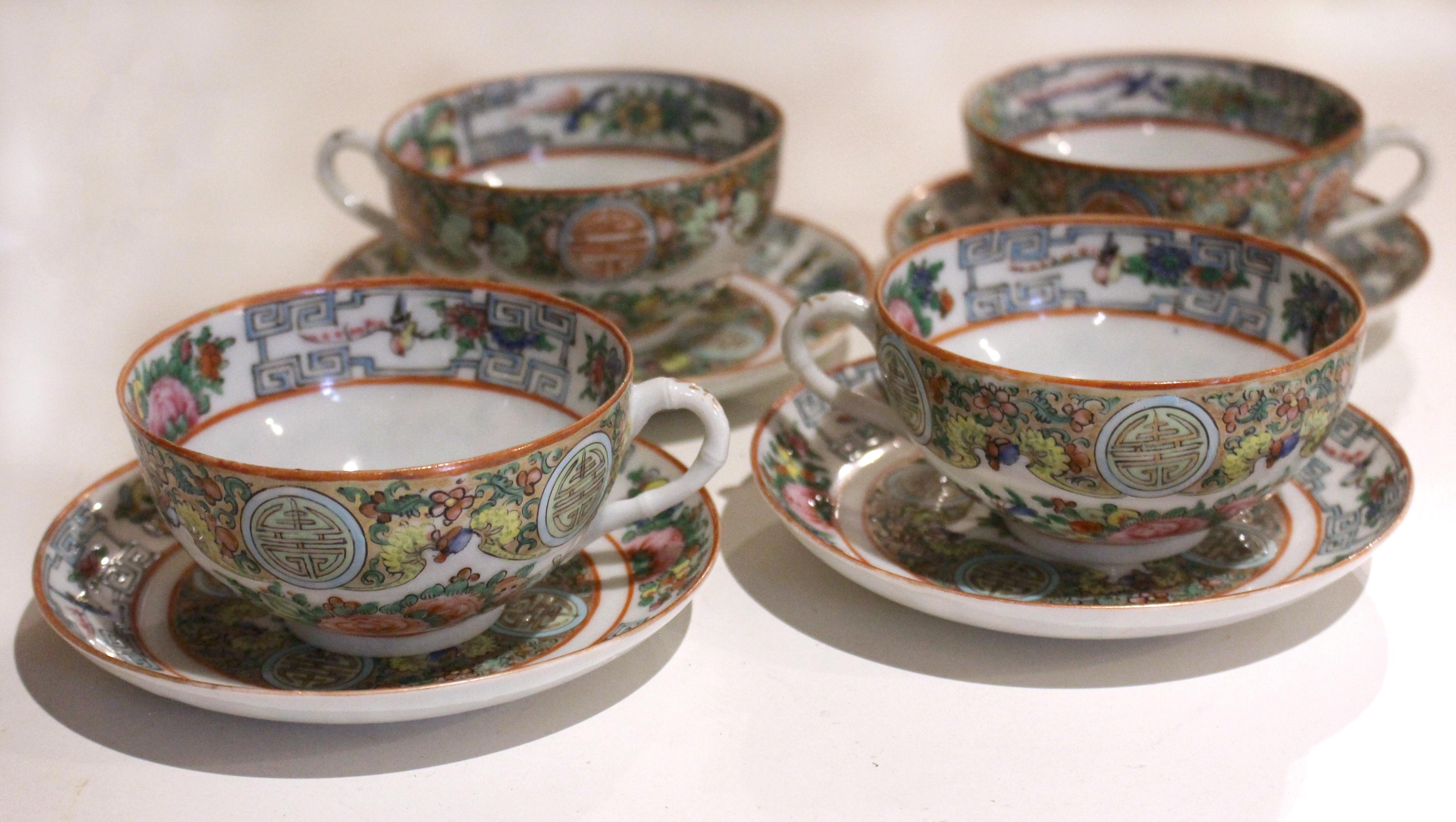 Set of Four Early 20th Century Rose Canton Cups and Saucers For Sale at ...
