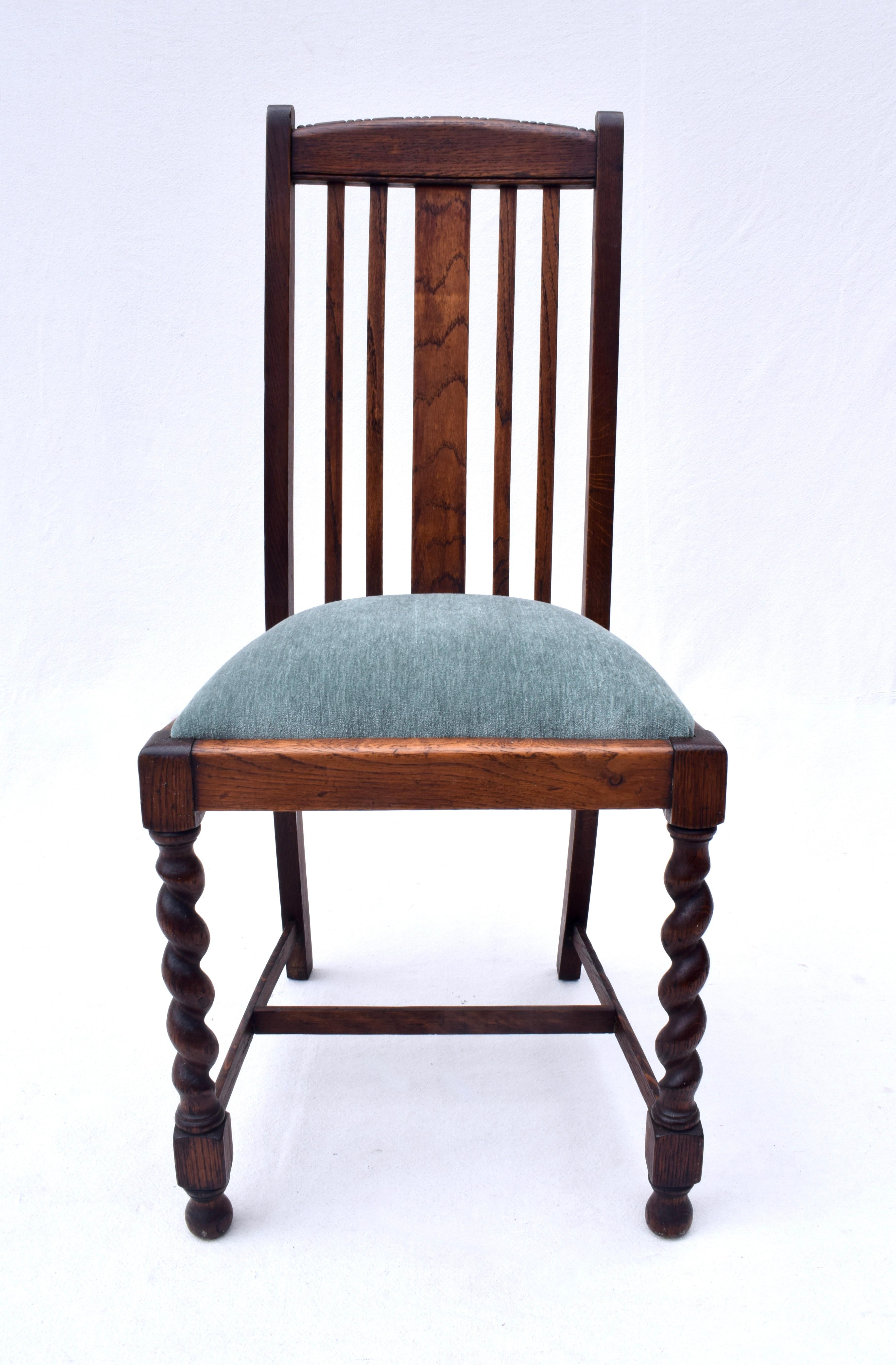 Set of Four English Oak Barley Twist Chairs For Sale at 1stDibs