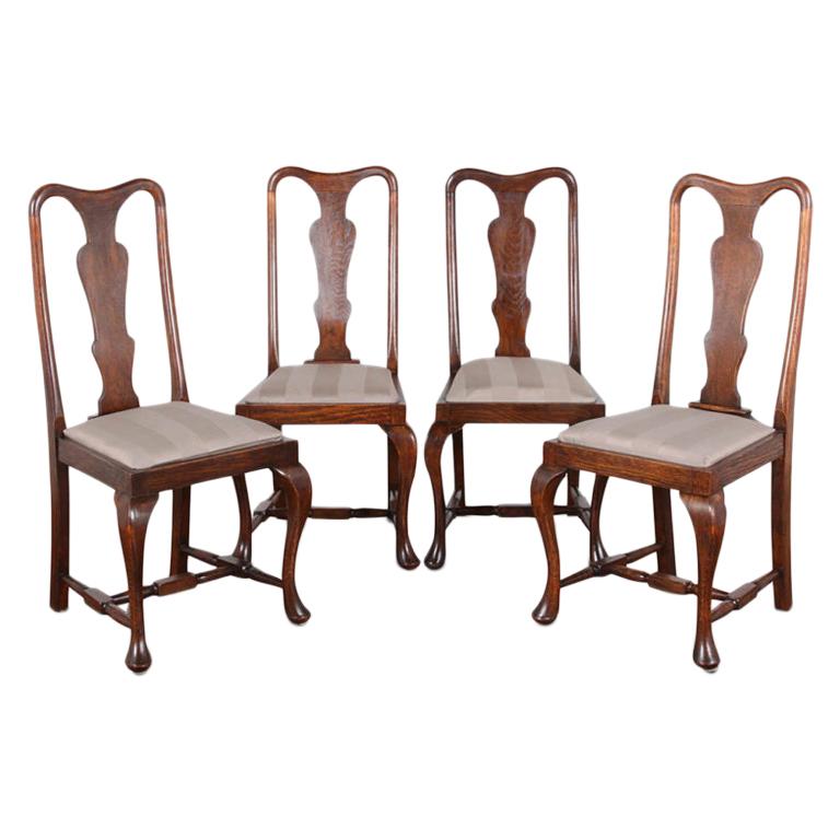 Set of Four English Queen Anne Dining Chairs at 1stDibs