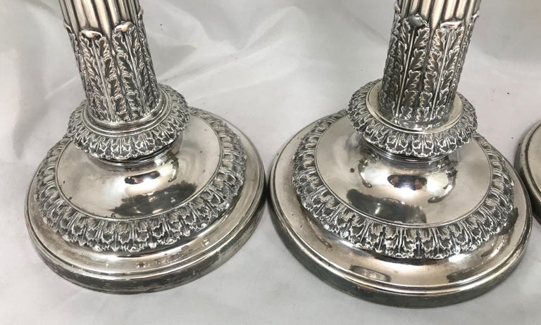 Set of Four English Sheffield Silver over Copper Candlesticks at 1stDibs